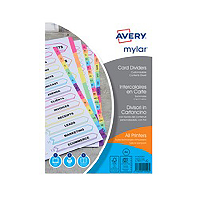AVERY Intercalaires Mylar, mensuel, 12 touches, carte, A4